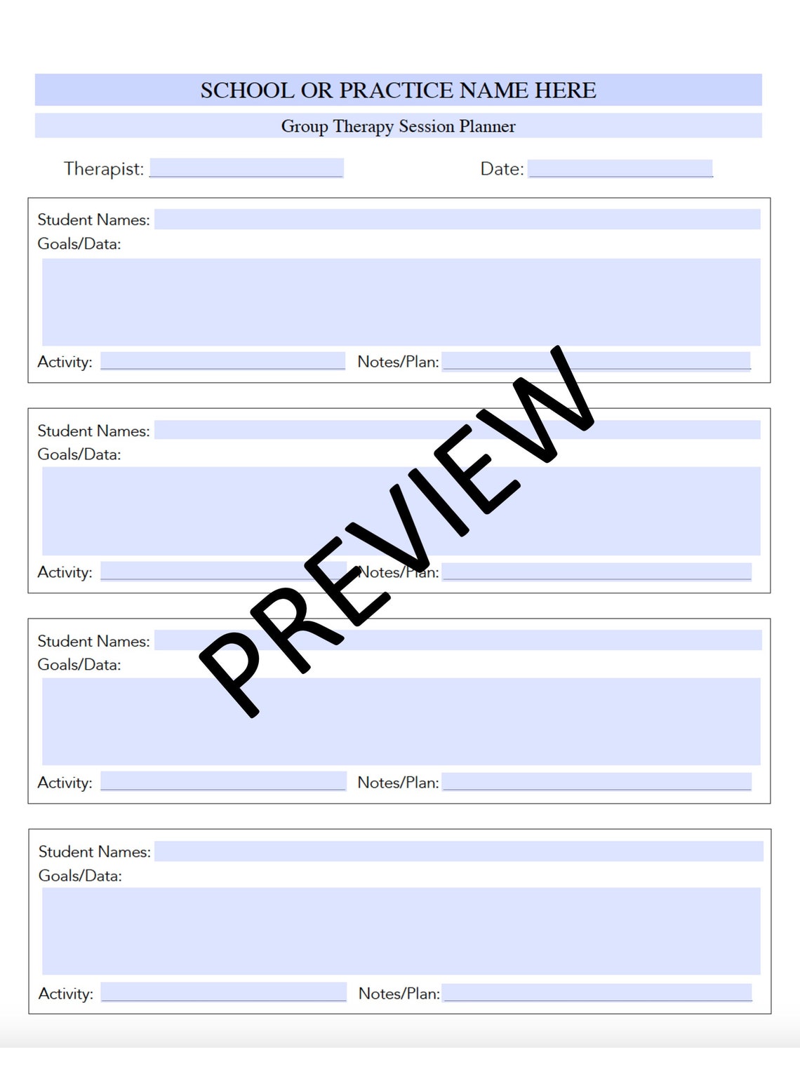 Group Therapy Session Planner | Fillable, Printable PDF for Slps, Ots ...