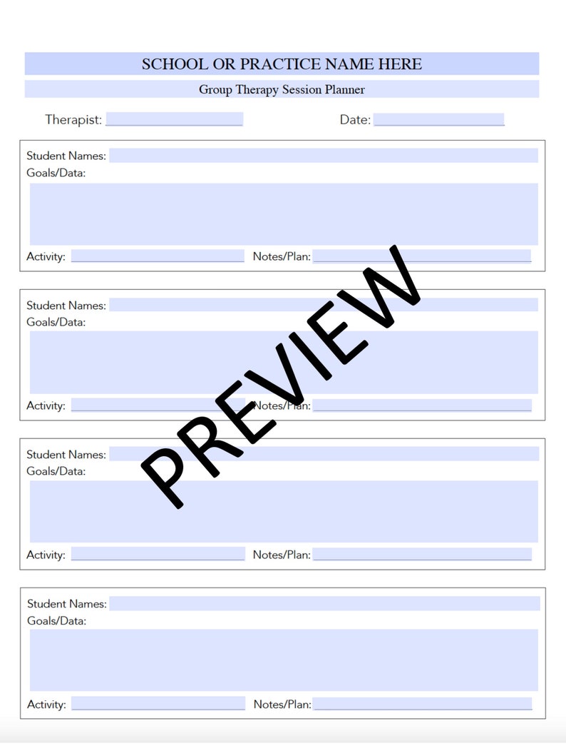 Group Therapy Session Planner | Fillable, Printable PDF for Slps, Ots ...
