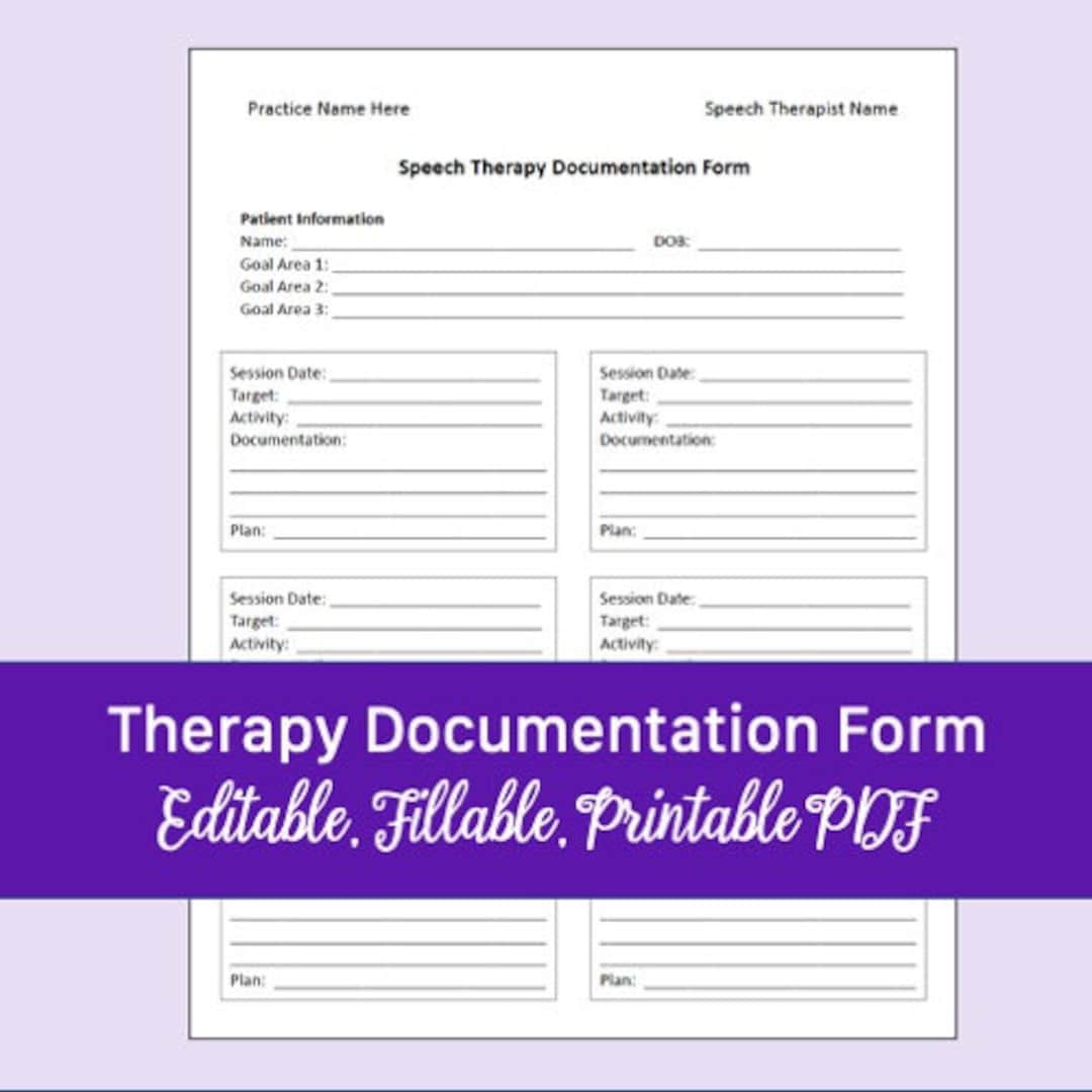 Speech Therapy Documentation Form | Editable, Fillable, Printable PDF ...