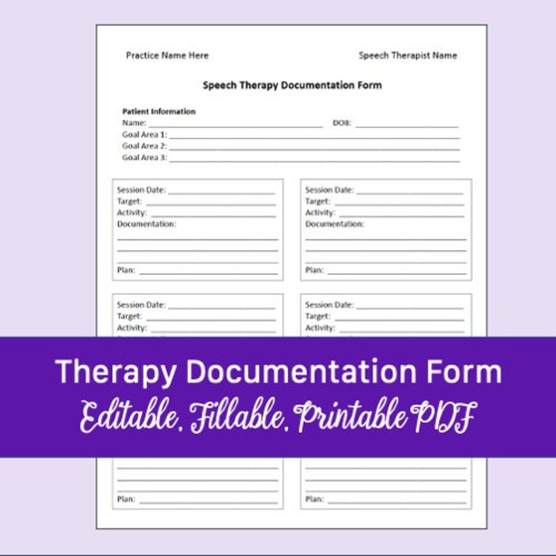 Speech Therapy Documentation Form | Editable, Fillable, Printable PDF ...