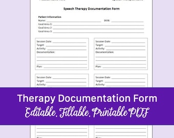 Documentation Form for Speech Therapy (editable, Fillable, Printable ...