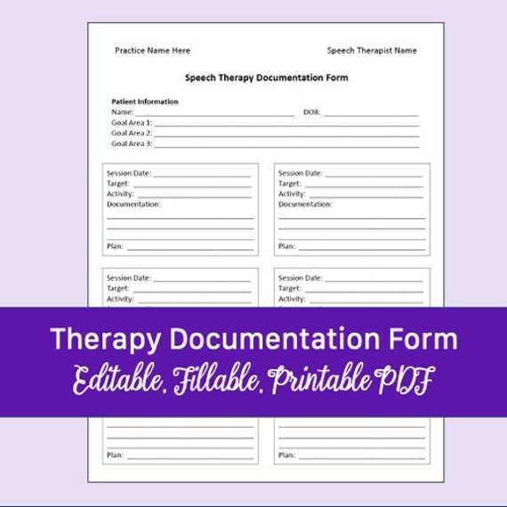 Speech Therapy Documentation Form Editable Fillable - Etsy