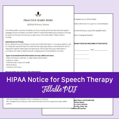HIPAA Privacy Notice for Speech Therapy Fillable PDF - Etsy