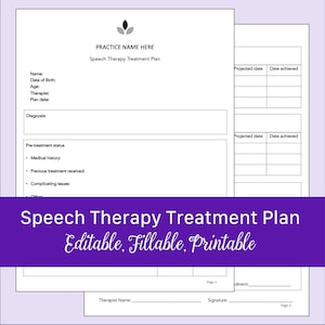 Speech Therapy Treatment Plan Template | Editable, Fillable, Printable ...