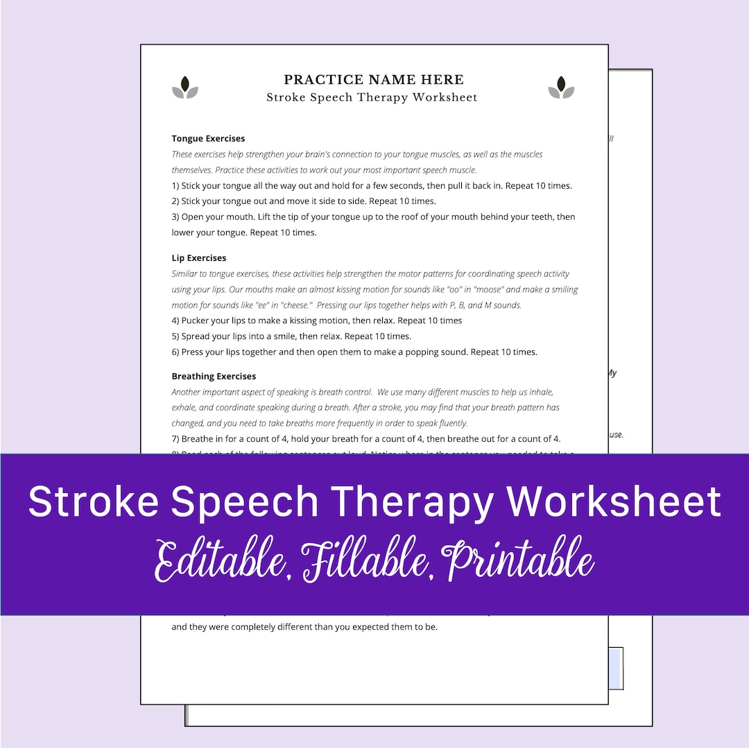 Stroke Speech Therapy Worksheet | Editable, Fillable, Printable PDF - Etsy