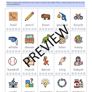 Medial /s/ Words Worksheet for Speech Therapy | Fillable PDF With ...