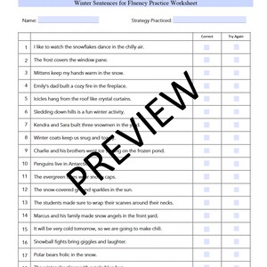 Winter Sentences for Fluency Practice Worksheet | Editable, Fillable ...