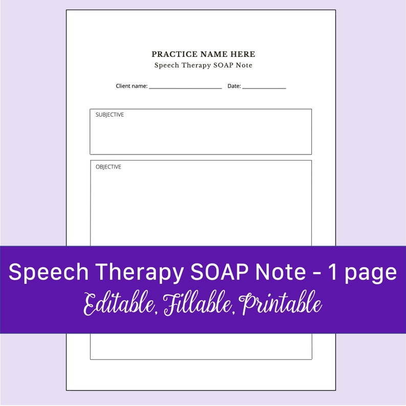 Speech Therapy SOAP Note One Page | Editable / Fillable / Printable PDF ...