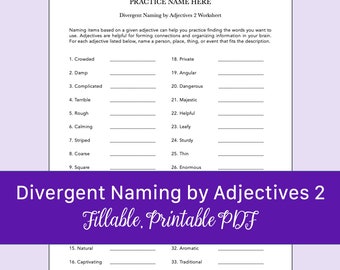 Divergent Naming by Adjectives Worksheet (level 1) for Speech Therapy ...