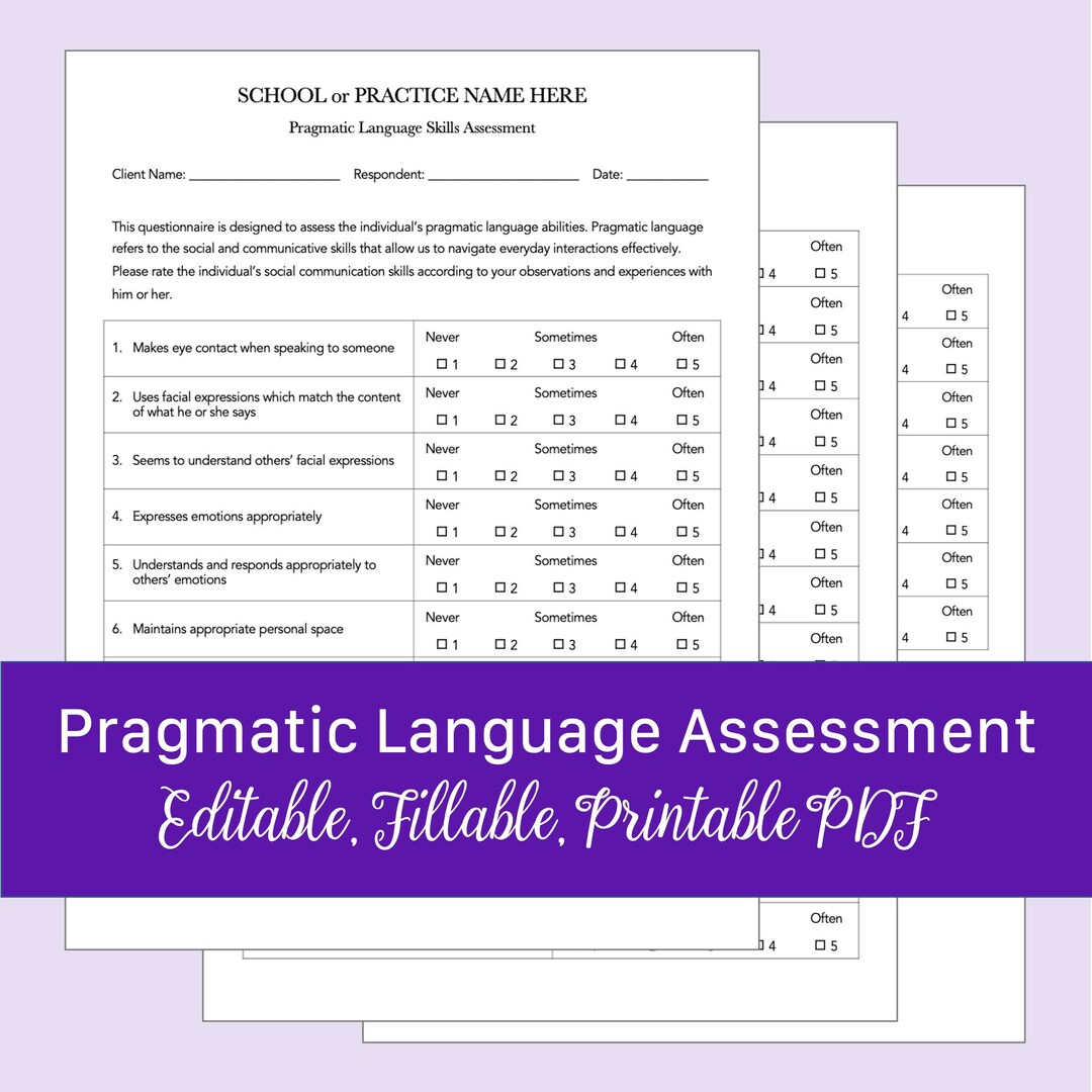 Pragmatic Language Skills Assessment for Speech Therapy | Fillable ...