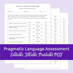 Pragmatic Language Skills Assessment for Speech Therapy | Fillable ...
