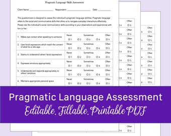 Pragmatic Language Skills Assessment Worksheet for Speech Therapy ...