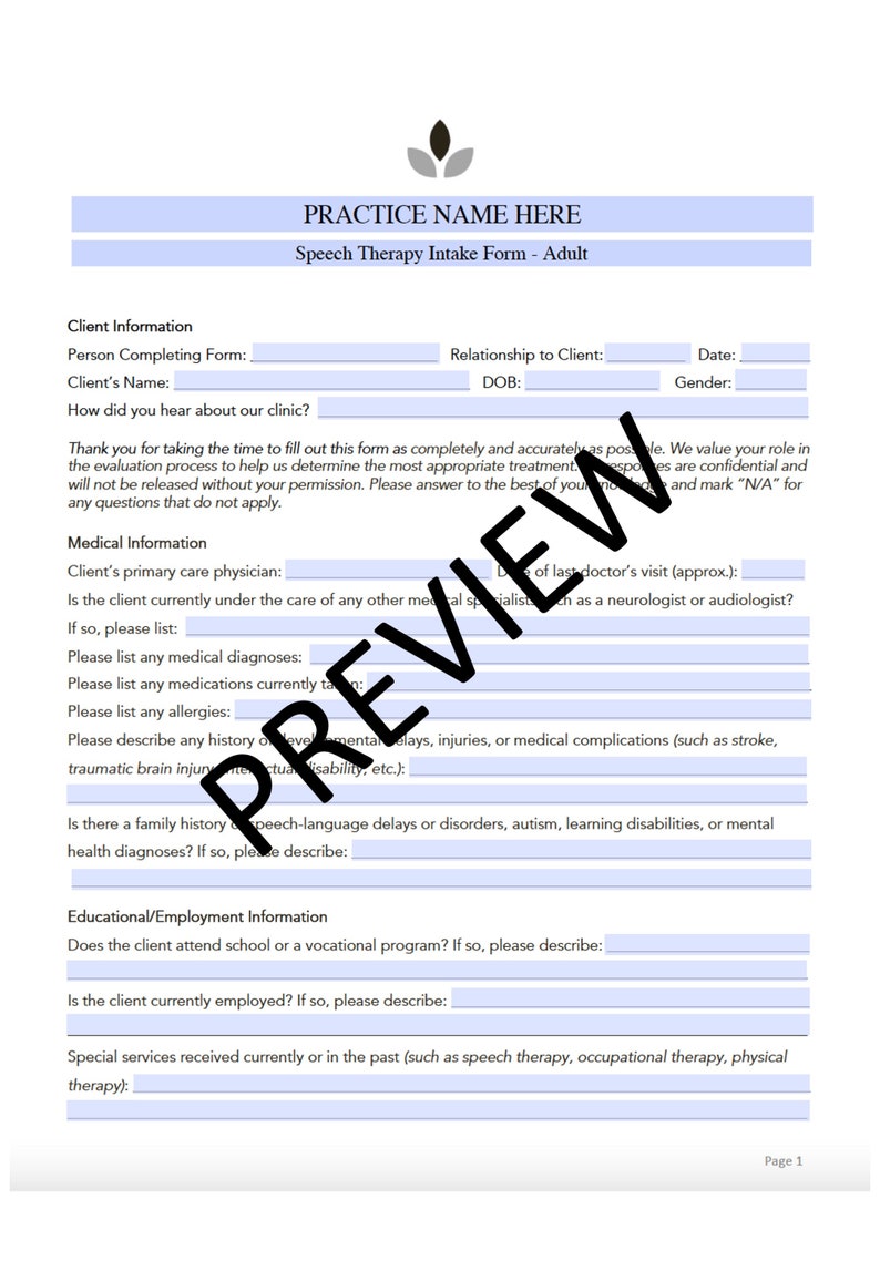 New Speech Therapy Practice Forms Bundle | Editable, Fillable ...