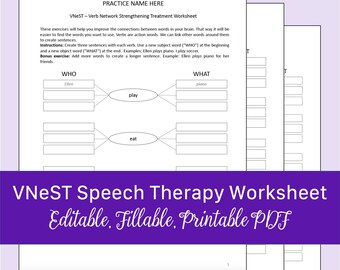 Printable Resource Verb Network Strengthening Treatment vnest - Etsy