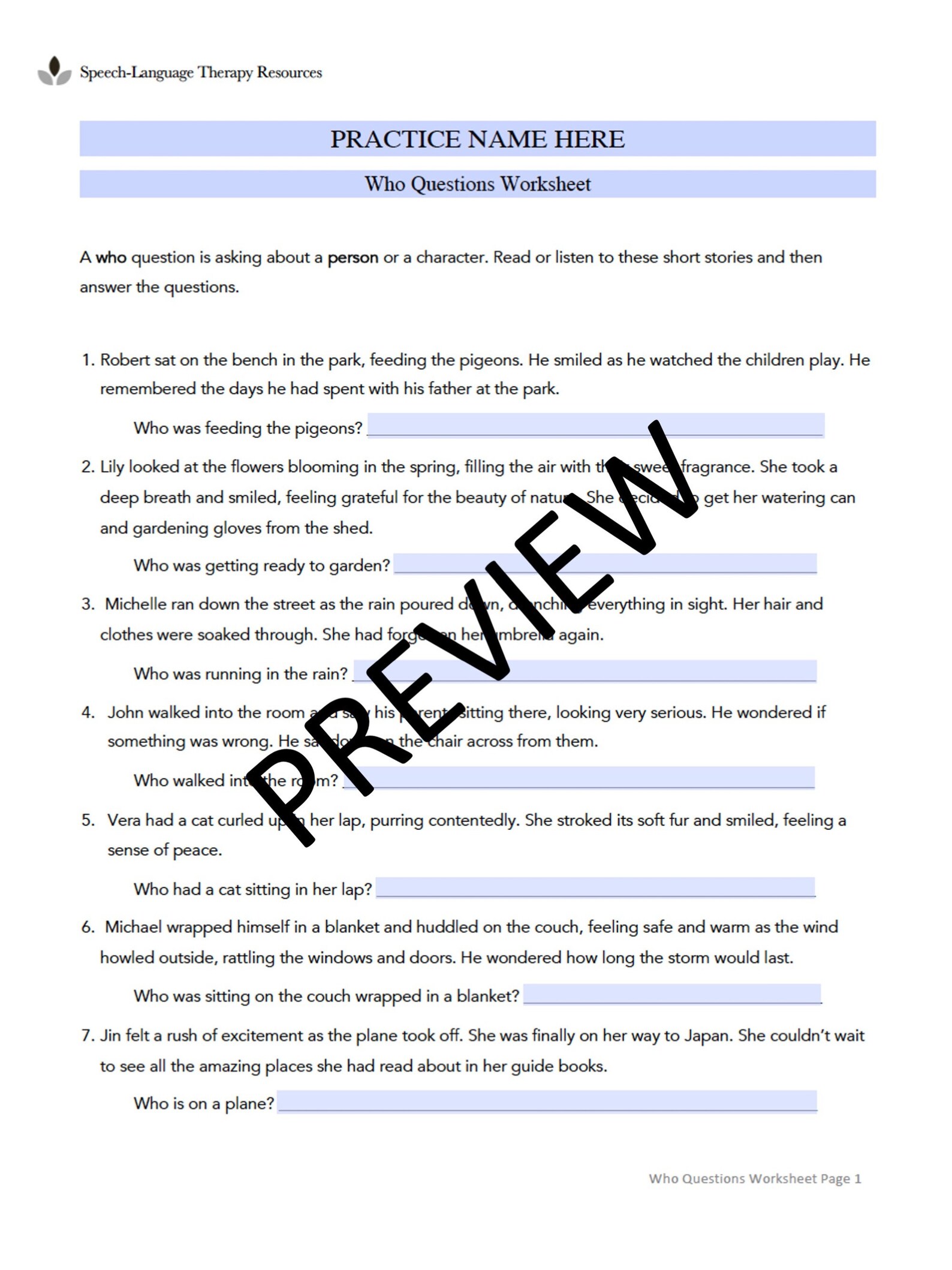 Wh- Questions Worksheet Bundle for Speech Therapy | Fillable, Printable ...