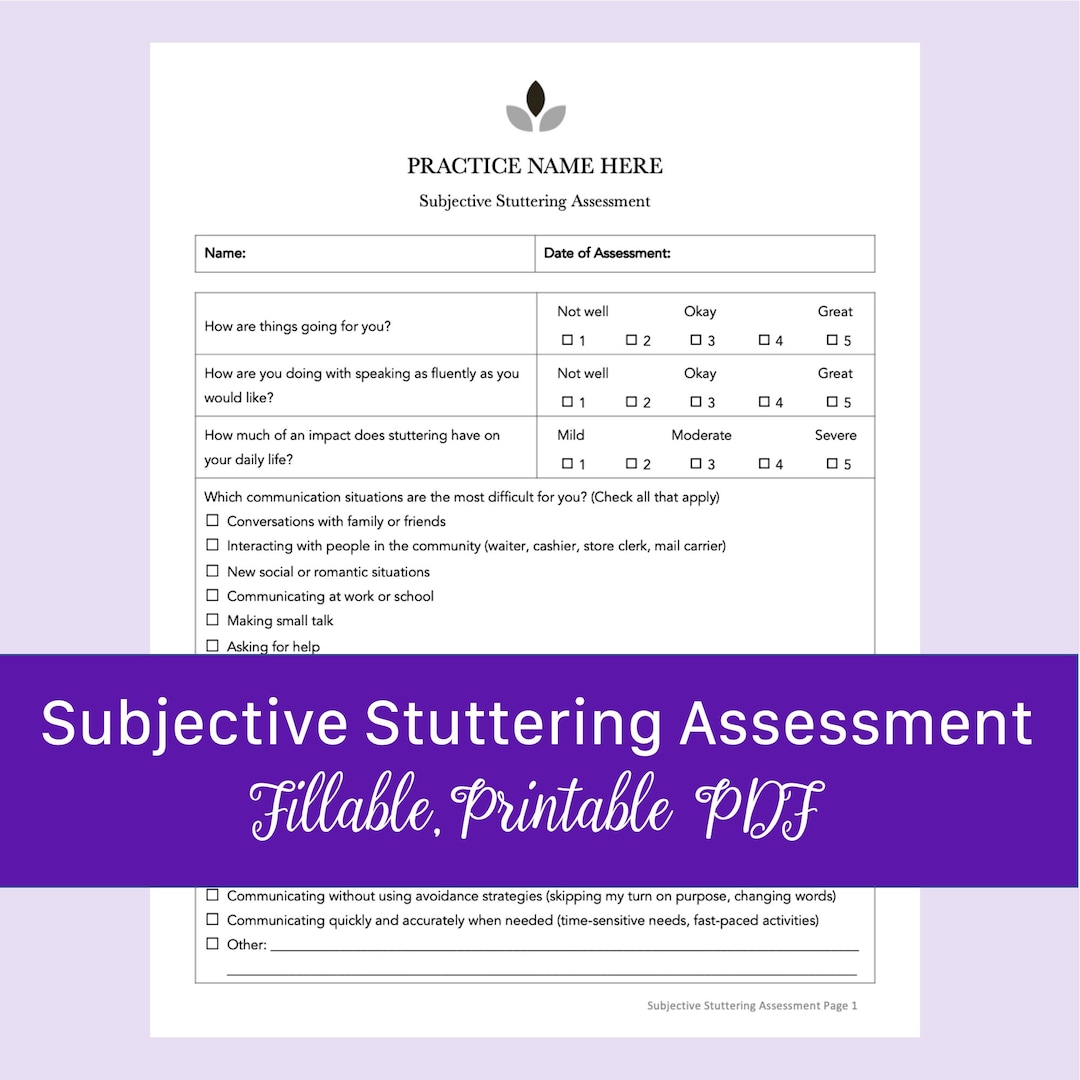Subjective Stuttering Assessment | Fillable, Printable PDF With ...