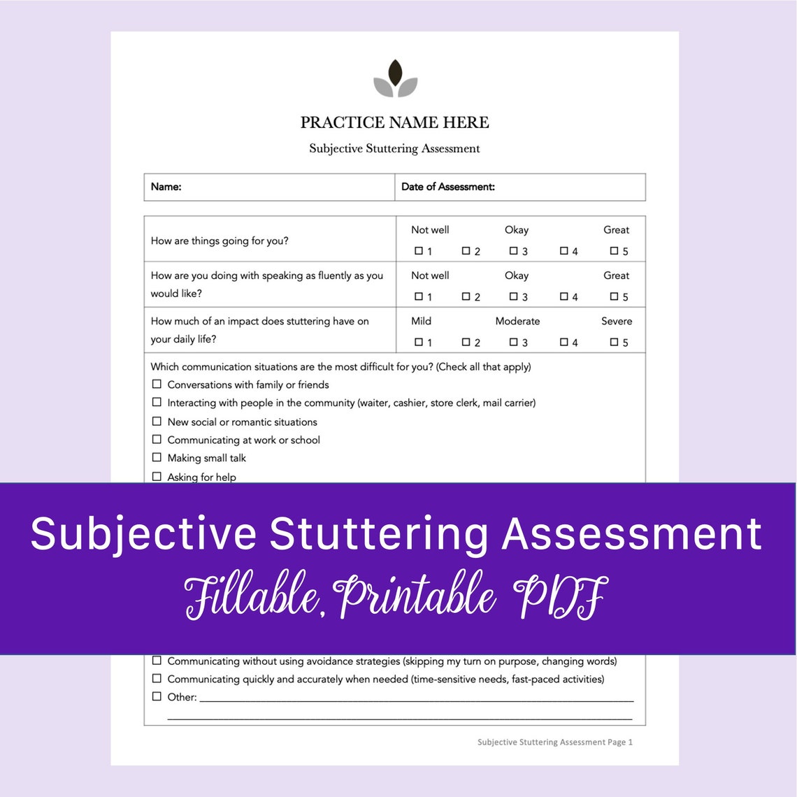Subjective Stuttering Assessment | Fillable, Printable PDF With ...