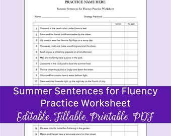 Summer Sentences for Fluency Practice Worksheet for Speech Therapy ...
