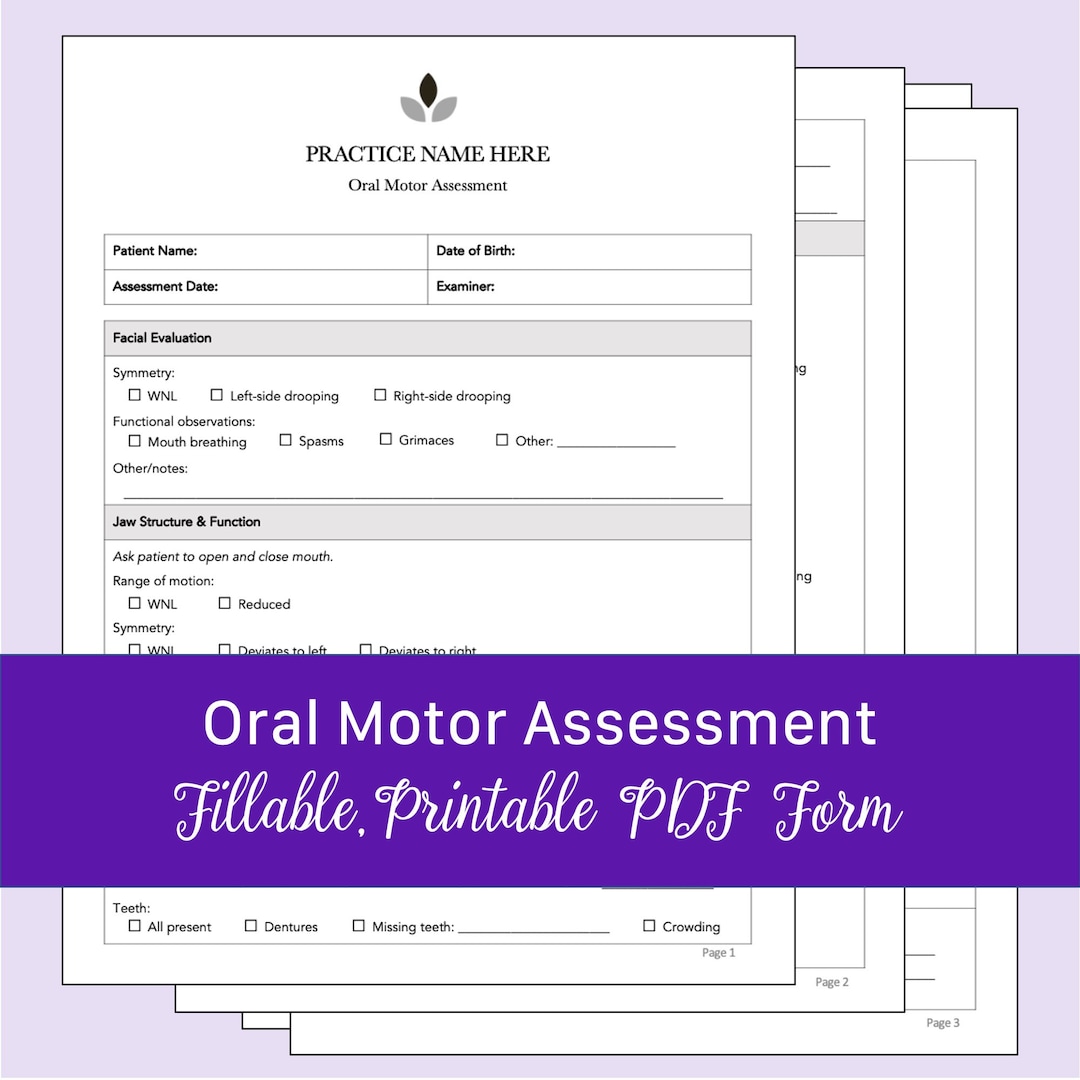 Oral Motor Assessment for Speech Therapy | Fillable, Printable PDF - Etsy