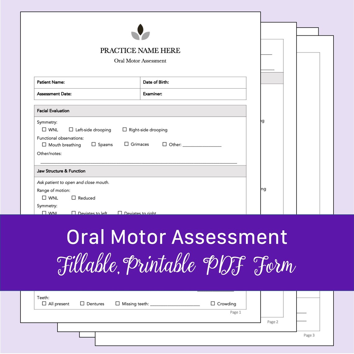 Oral Motor Assessment for Speech Therapy | Fillable, Printable PDF - Etsy