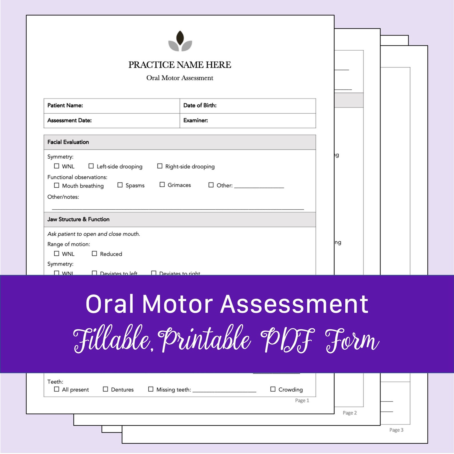 Oral Motor Assessment for Speech Therapy | Fillable, Printable PDF - Etsy
