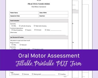 Oral Motor Assessment Worksheet for Speech Therapy (editable, Fillable ...