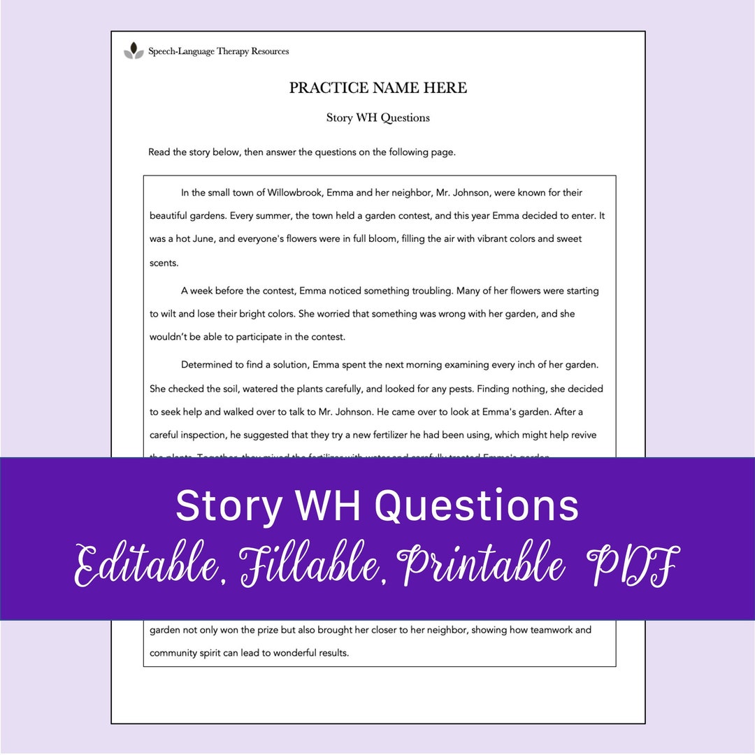 Story WH Questions for Speech Therapy | Fillable, Printable PDF - Etsy