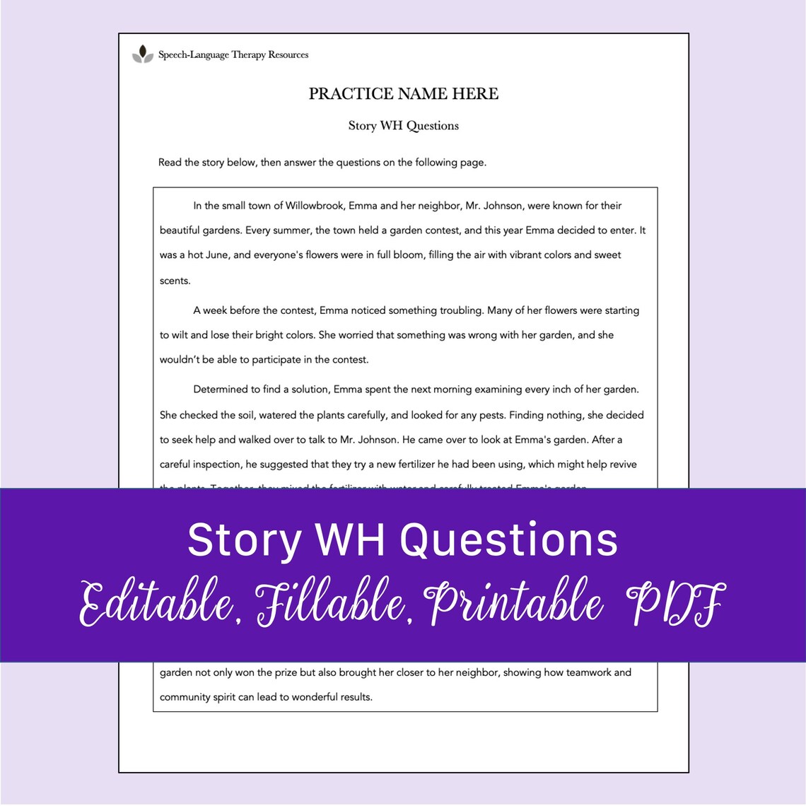 Story WH Questions for Speech Therapy | Fillable, Printable PDF - Etsy