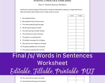 Final /r/ Words - "ar" Sound in Sentences Worksheet for Speech Therapy ...