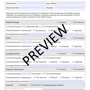 Informal Fluency Assessment for Speech Therapy | Editable, Fillable ...