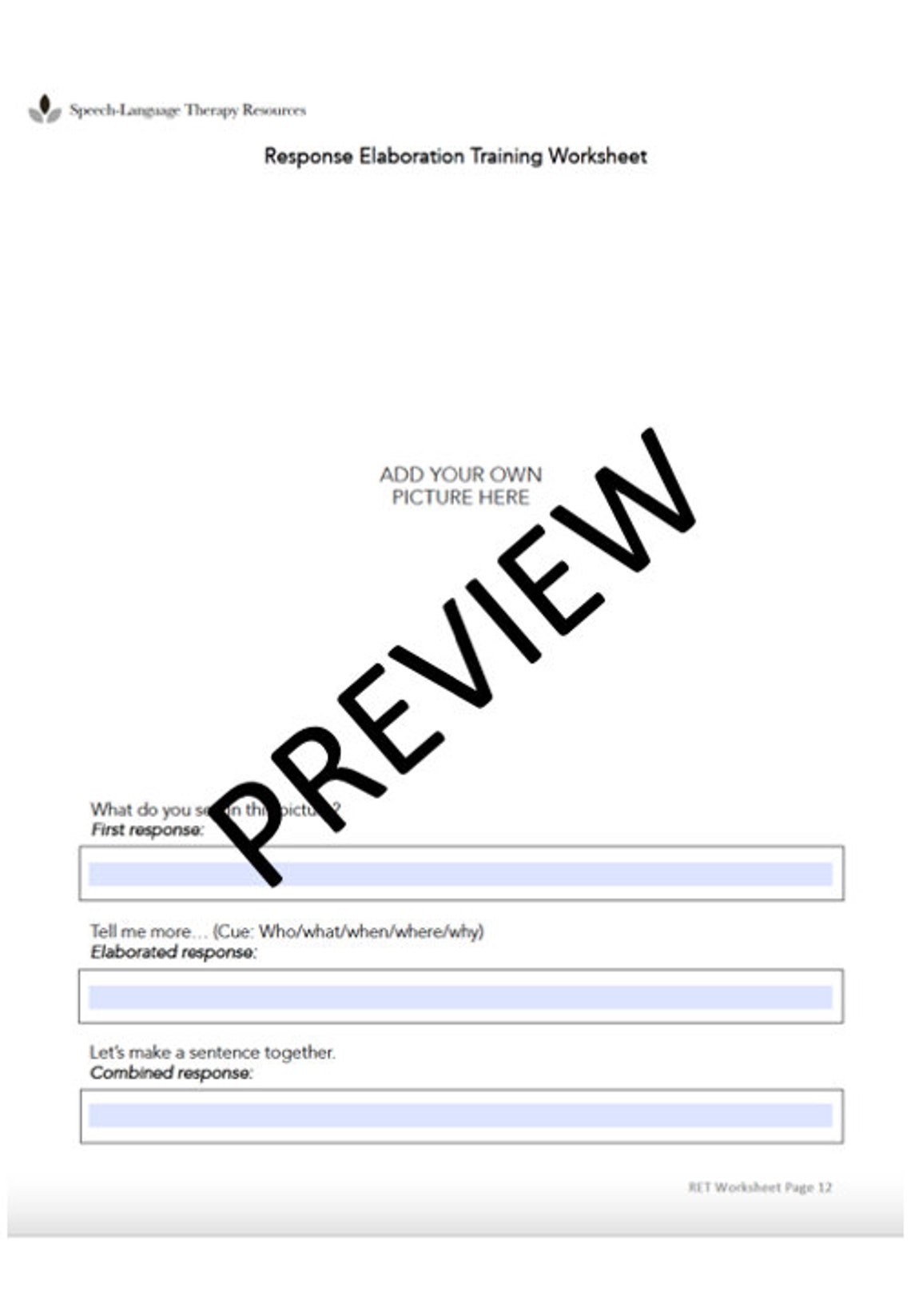 Response Elaboration Training Speech Therapy Worksheet for Aphasia ...