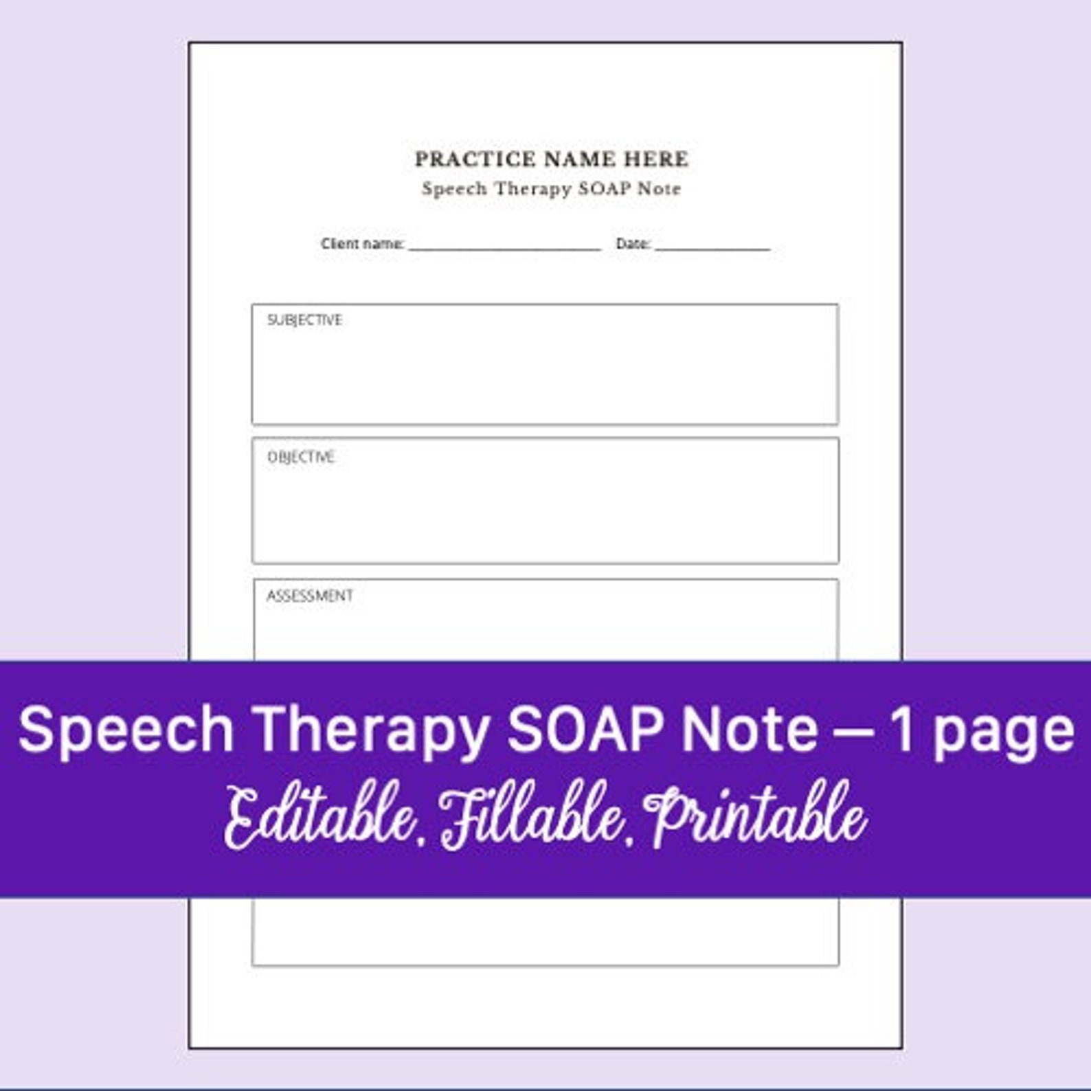 Speech Therapy SOAP Note One Page Editable / Fillable / - Etsy