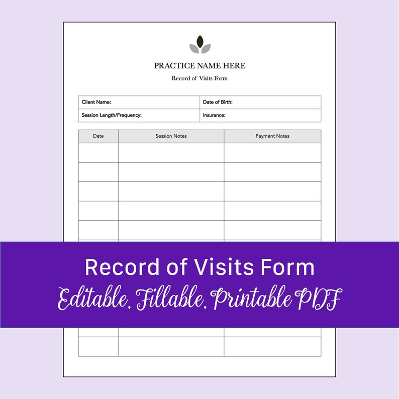Speech Therapy Record of Visits Form (editable, Fillable, Printable PDF ...