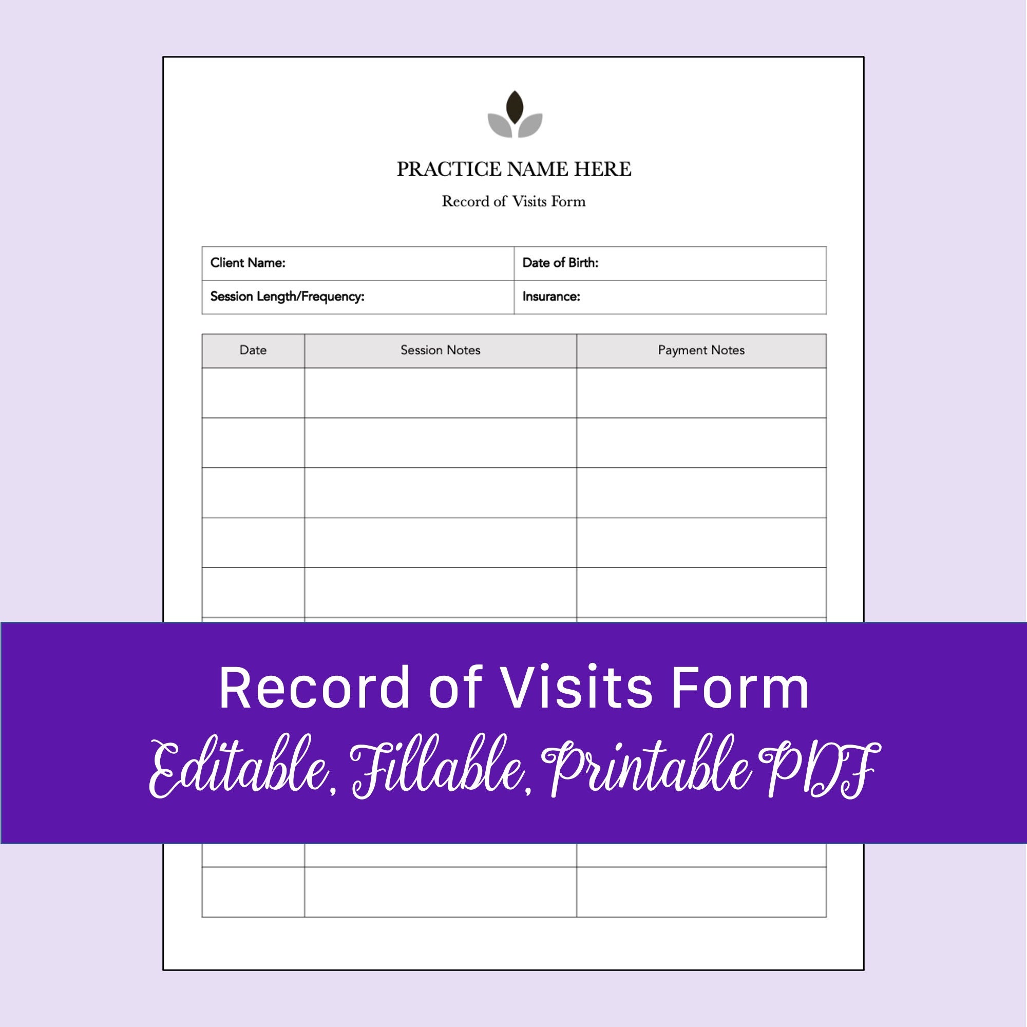 Speech Therapy Record of Visits Form (editable, Fillable, Printable PDF ...