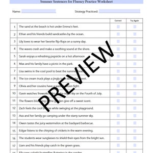 Summer Sentences for Fluency Practice Worksheet | Editable, Fillable ...