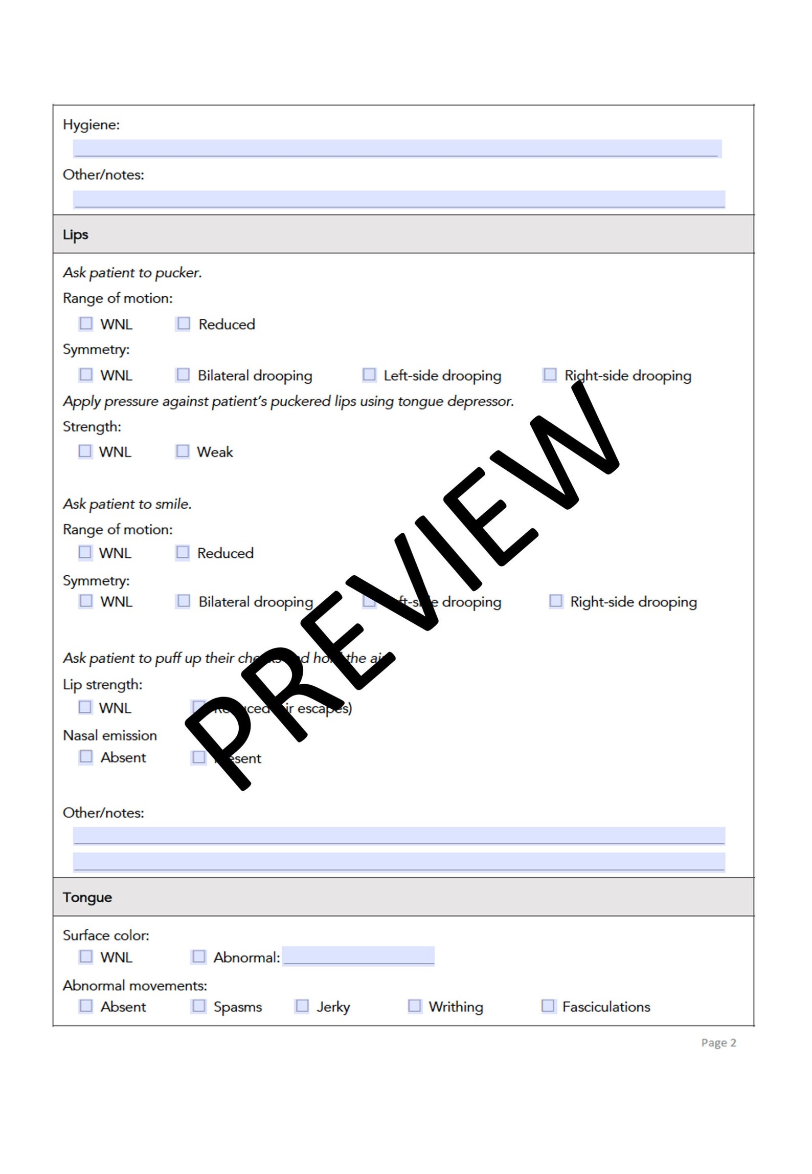 Oral Motor Assessment for Speech Therapy | Fillable, Printable PDF - Etsy