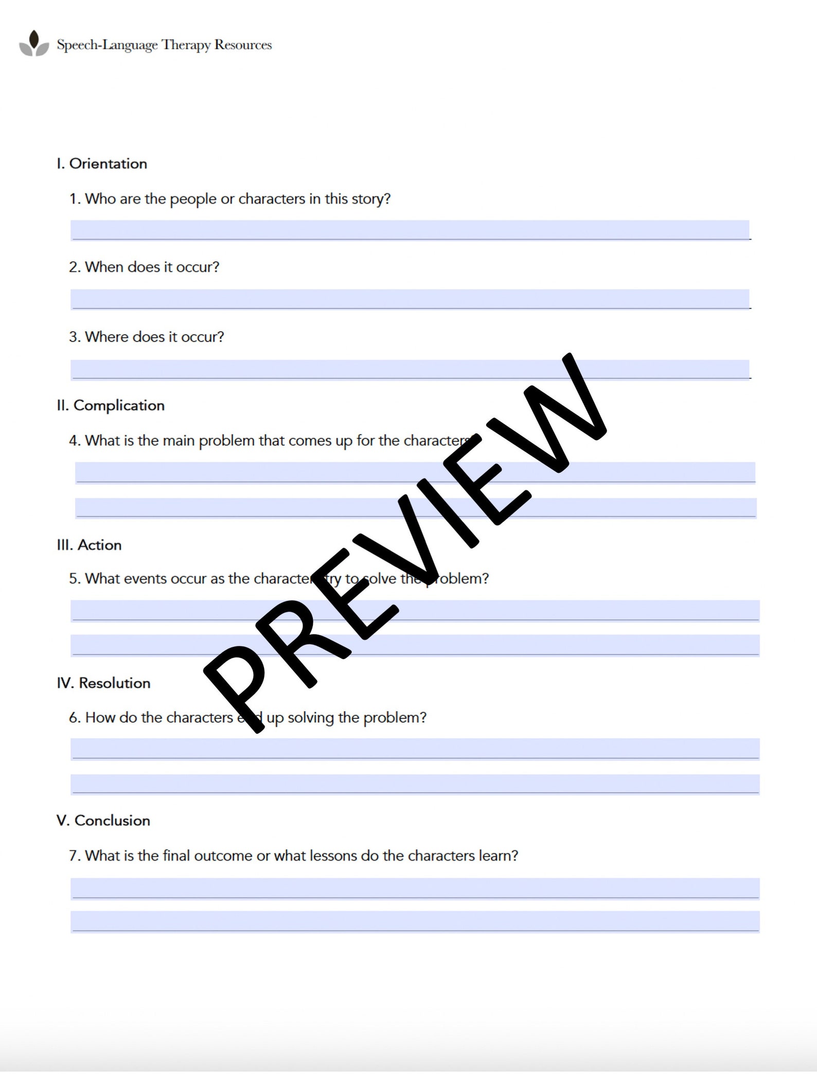 Story WH Questions for Speech Therapy | Fillable, Printable PDF - Etsy