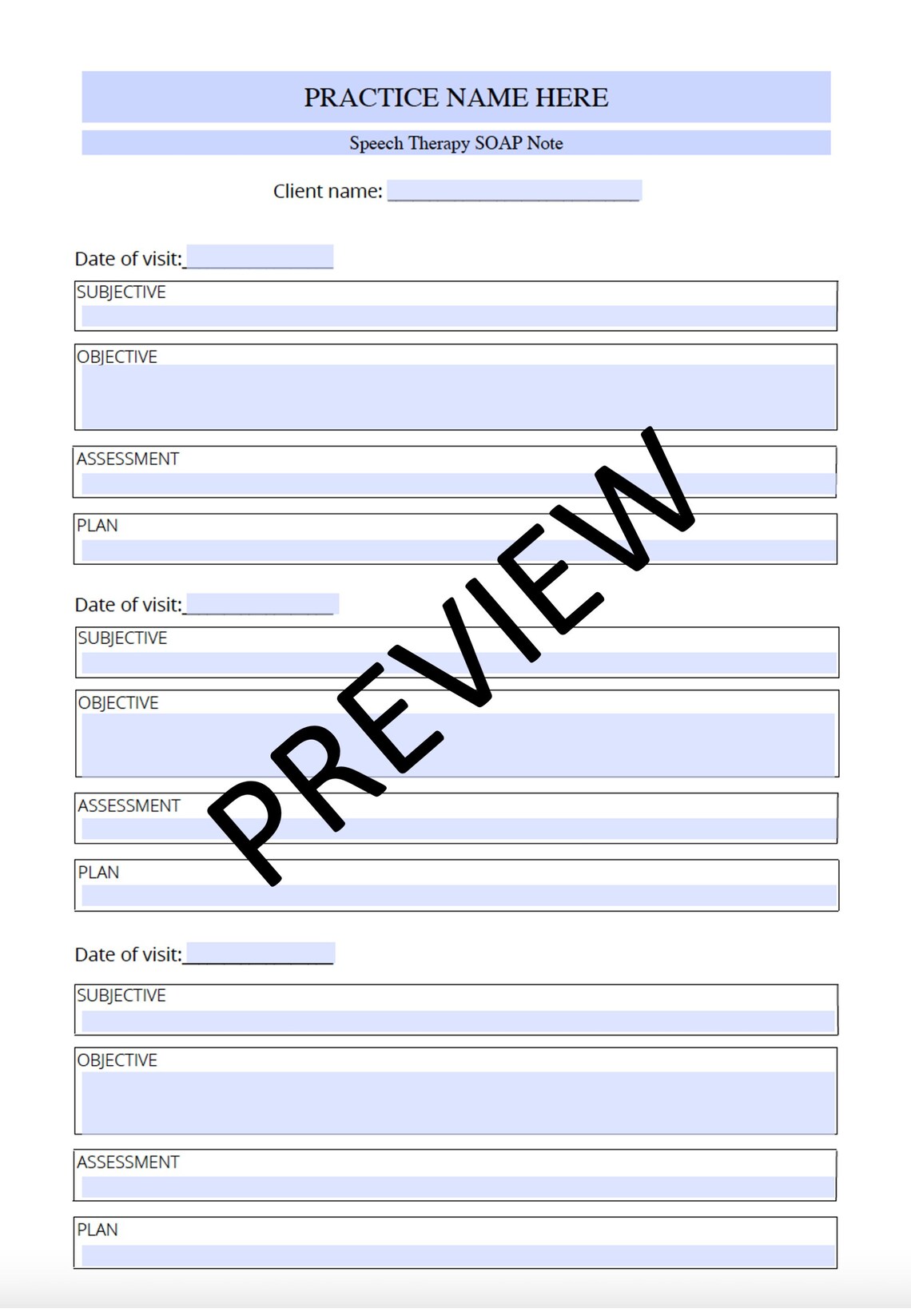 Speech Therapy SOAP Note Multi | Editable, Fillable, Printable PDF - Etsy