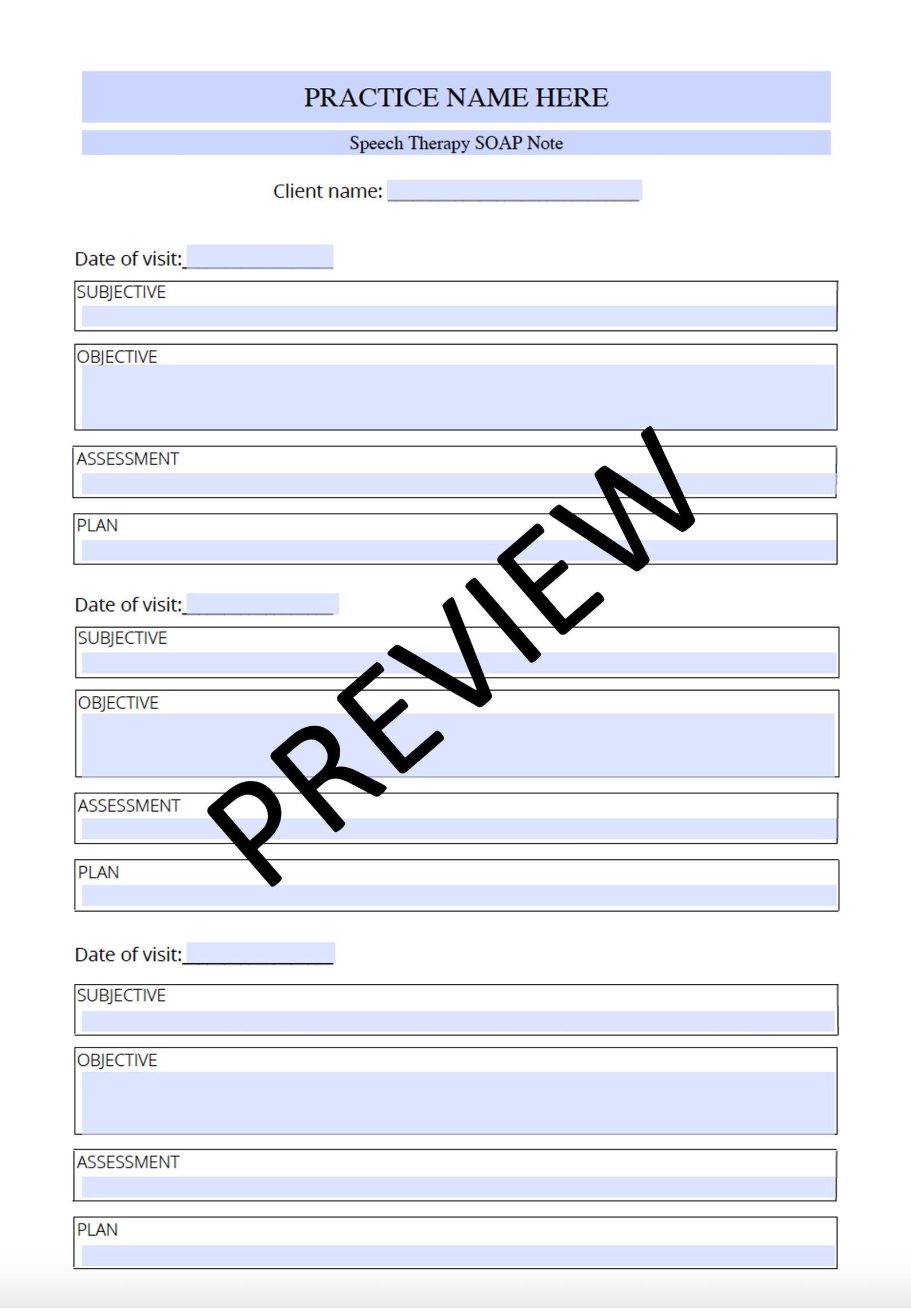Speech Therapy SOAP Note Multi | Editable, Fillable, Printable PDF - Etsy