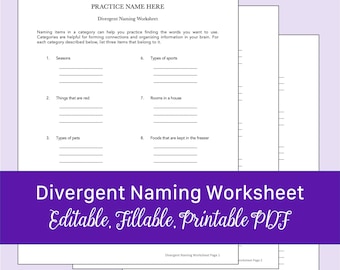 Divergent Naming by Adjectives Worksheet (level 1) for Speech Therapy ...
