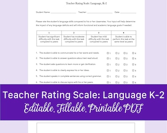 Teacher Rating Scale: Speech Worksheet for Speech Therapy editable ...
