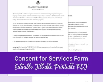 Teletherapy Consent Form for Speech Therapy (editable, Fillable ...