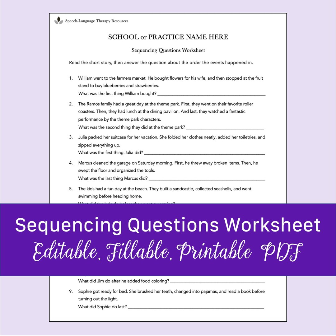 Sequencing Questions Speech Therapy Worksheet | Aphasia, Language ...