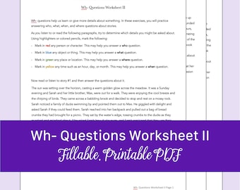 Where Questions Worksheet for Speech Therapy editable, Fillable ...