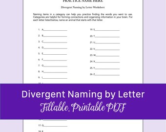 Divergent Naming by Letter Worksheet for Speech Therapy (editable ...