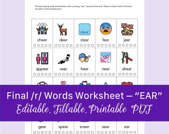 Final /f/ Words Worksheet for Speech Therapy | Fillable PDF With ...