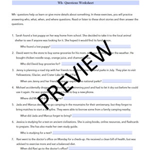 Wh- Questions Speech Therapy Worksheet | Fillable, Printable PDF - Etsy
