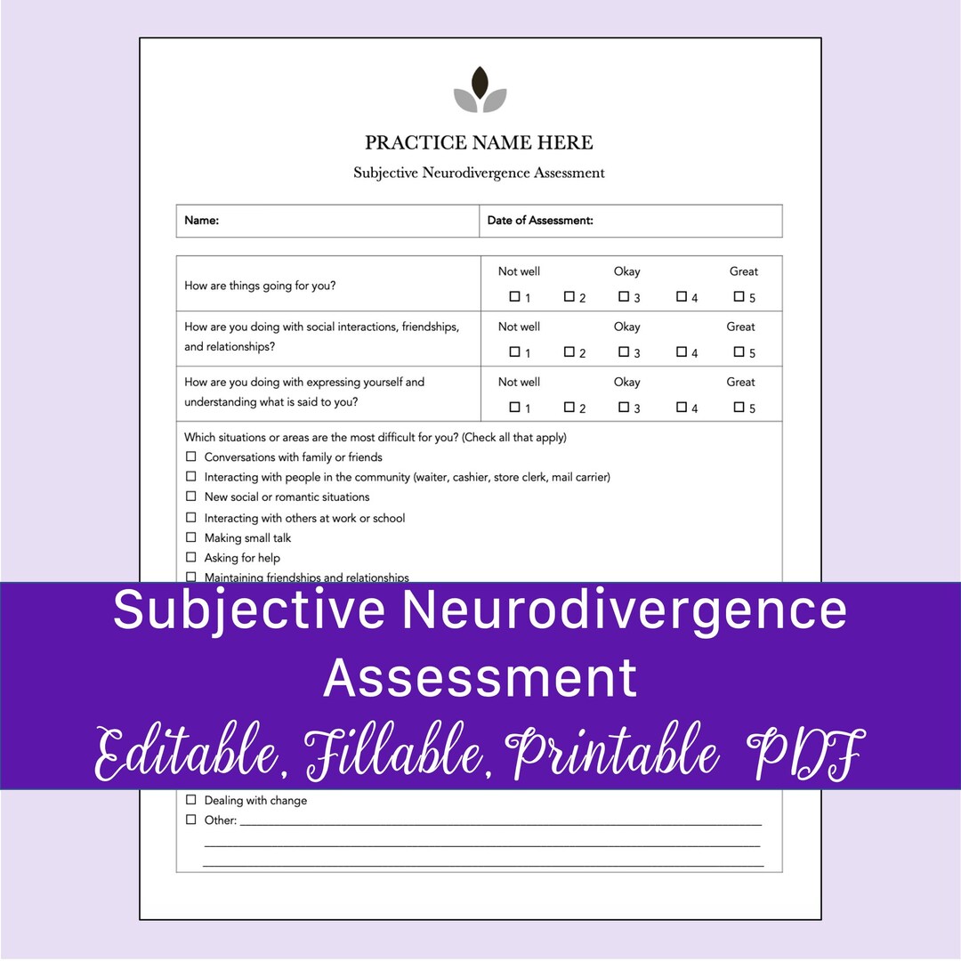 Subjective Neurodivergence Assessment (fillable, Printable PDF With ...