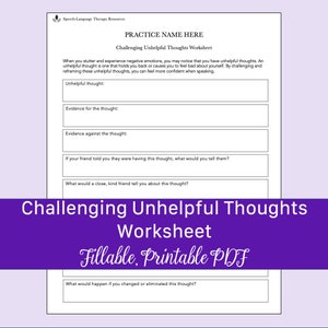 Challenging Unhelpful Thoughts Worksheet for Stuttering | Editable ...