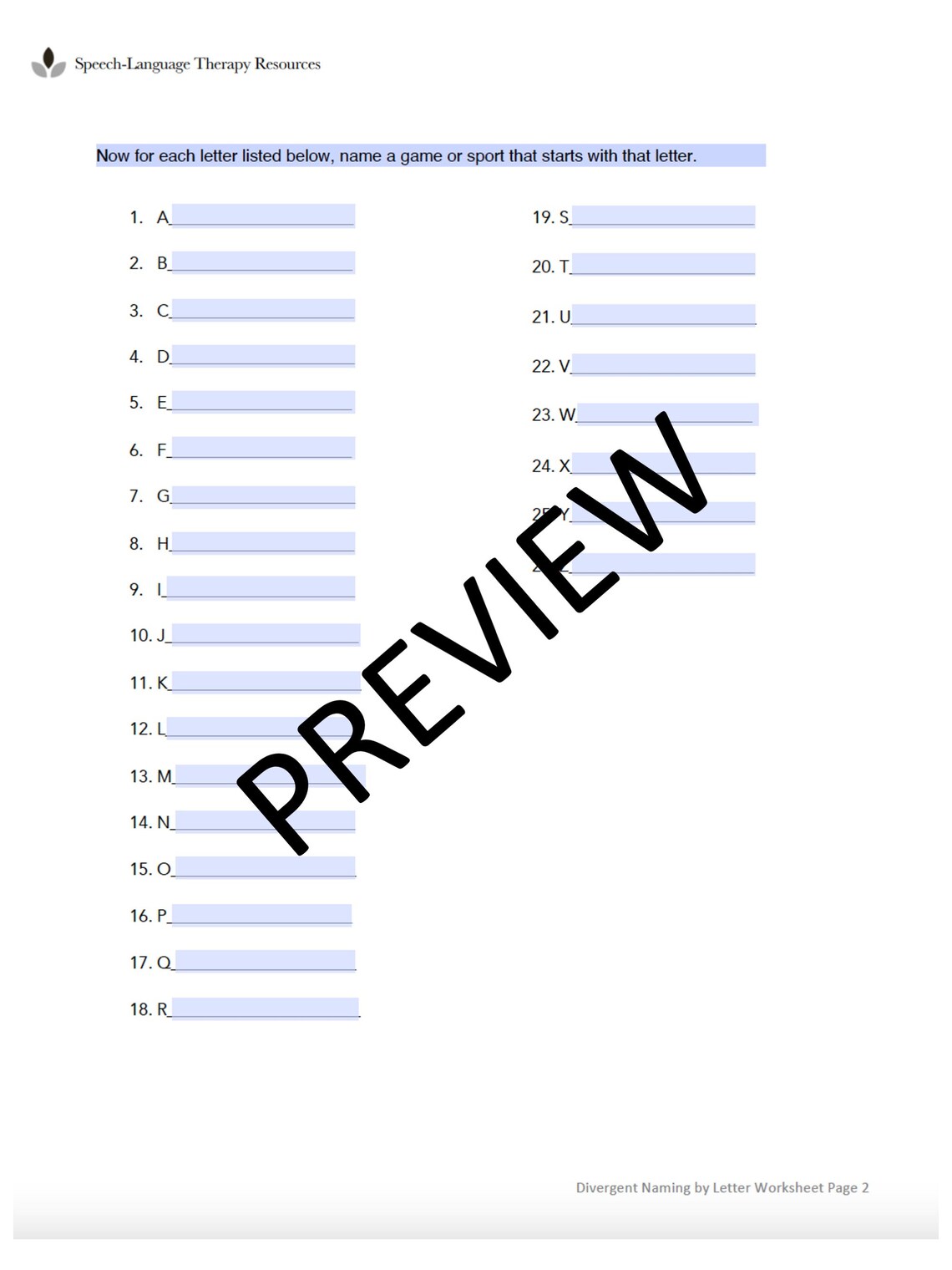 Divergent Naming by Letter Speech Therapy Worksheet | Fillable ...